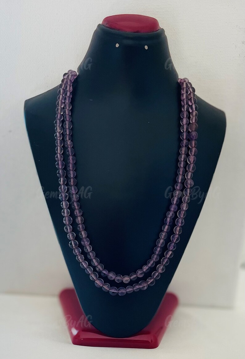 Genuine High Grade Amethyst Necklace, Round Amethyst Gemstone Beaded ...