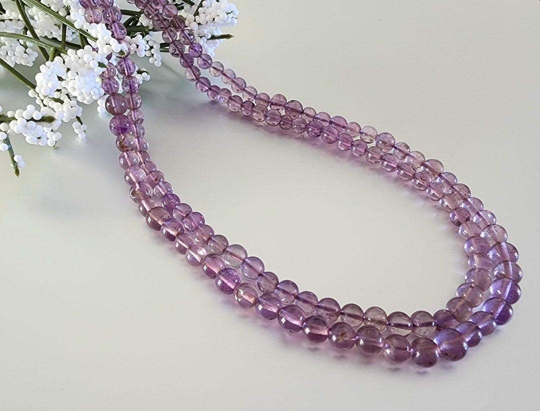 Genuine High Grade Amethyst Necklace, Round Amethyst Gemstone Beaded ...