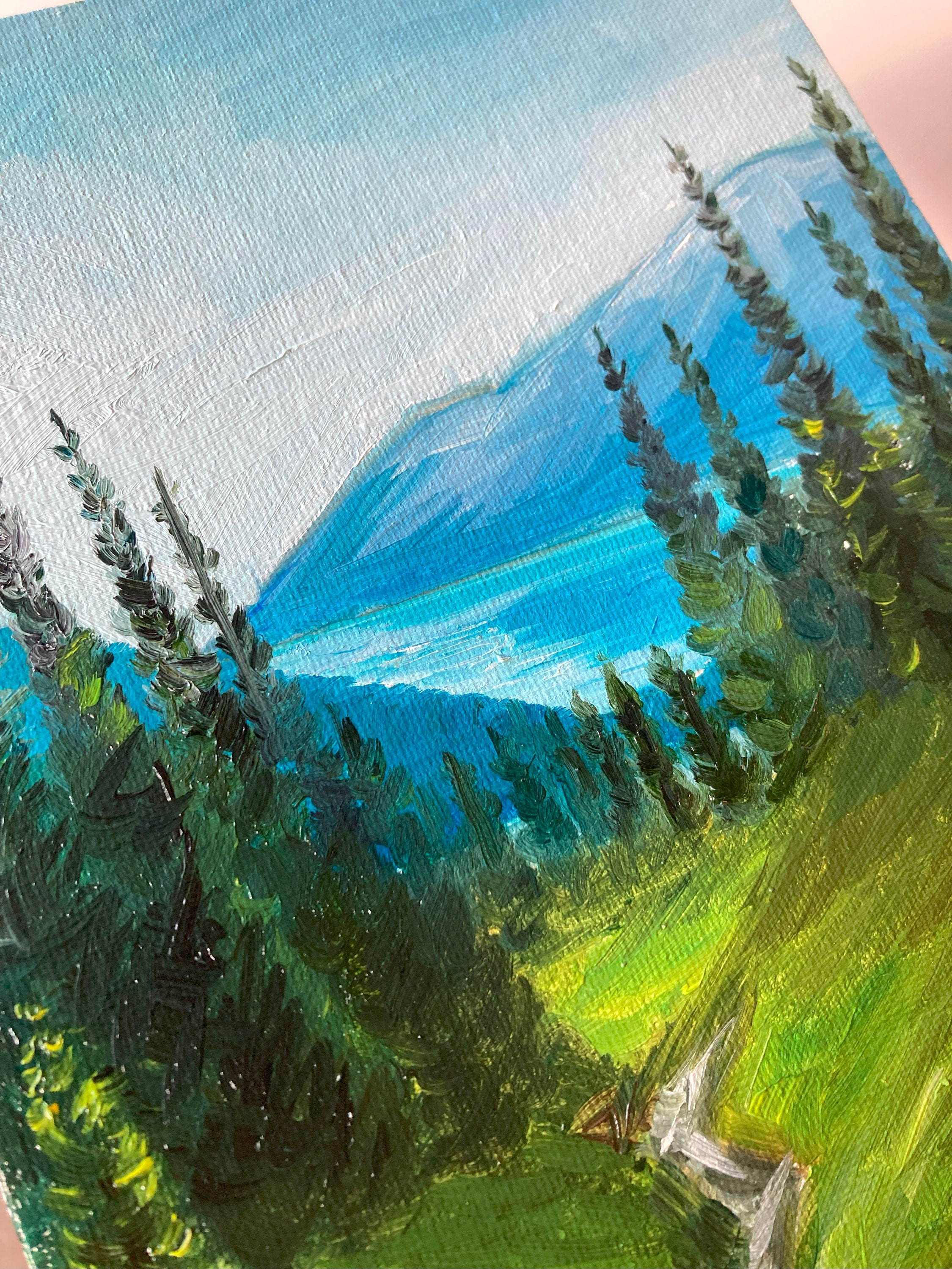 Original Mountain Landscape Oil Painting , Pine Trees in the Mountains ...