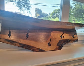 Black Walnut Live Edge Coat Rack With Shelf - Etsy