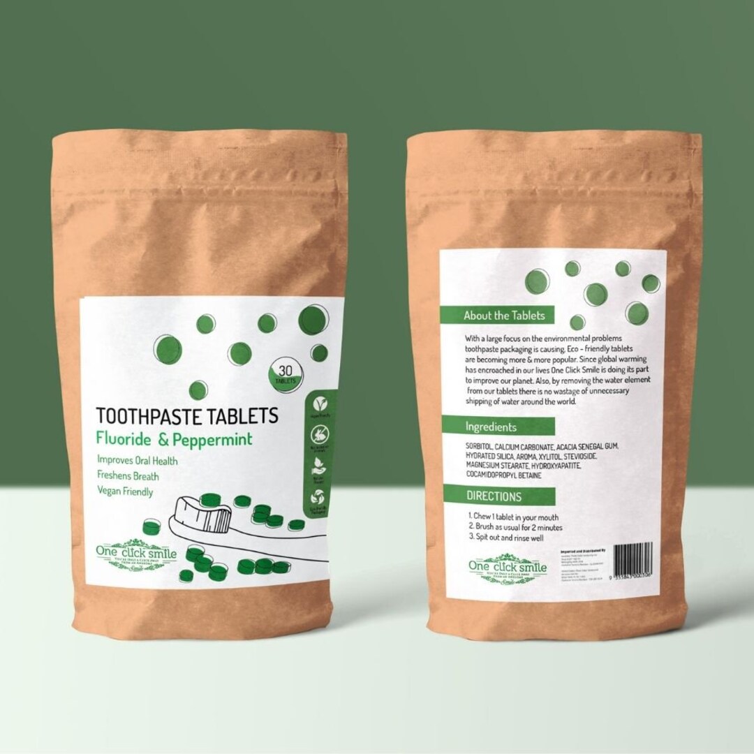 One Click Smile Toothpaste Tablets Fluoride & Peppermint 90 Tablets - Etsy