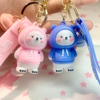 Couple Bear Keychain Matching Couple Keychain Charm Set in Blue and ...