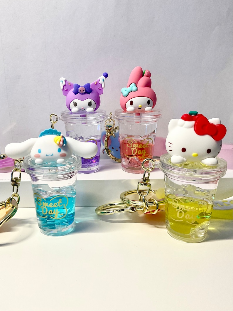 H.kitty Inspired Characters | Boba Milk Tea Liquid Keychain | Cute ...