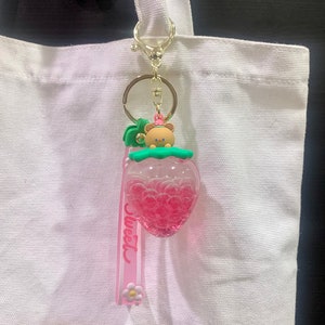 Kawaii Pink Strawberry Liquid Keychain - Bunny, Bear, or Milkshake - Etsy