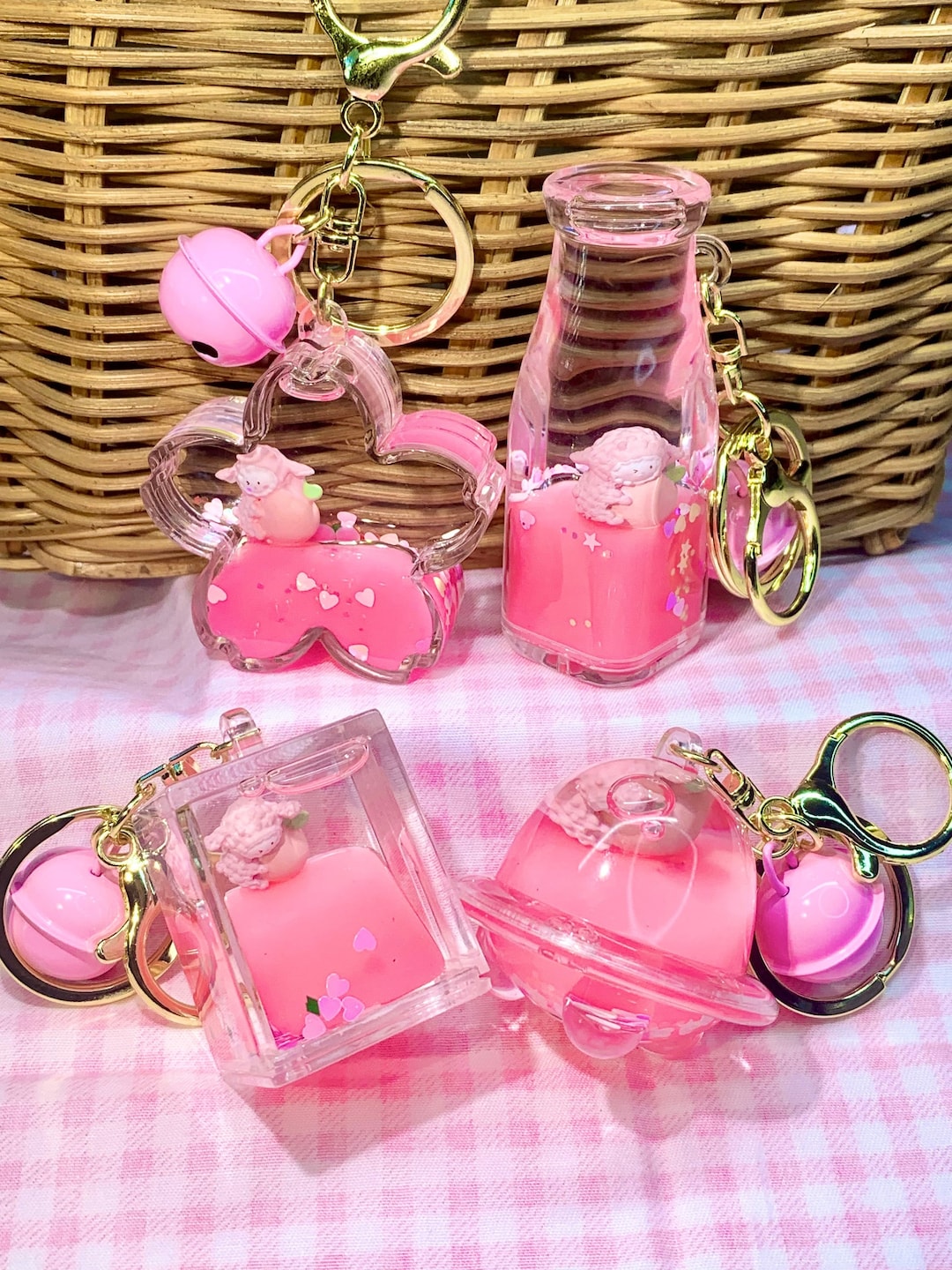 Pink Liquid Keychain, Cute Sheep Floating Oil, Bag Charm/pendant - Etsy
