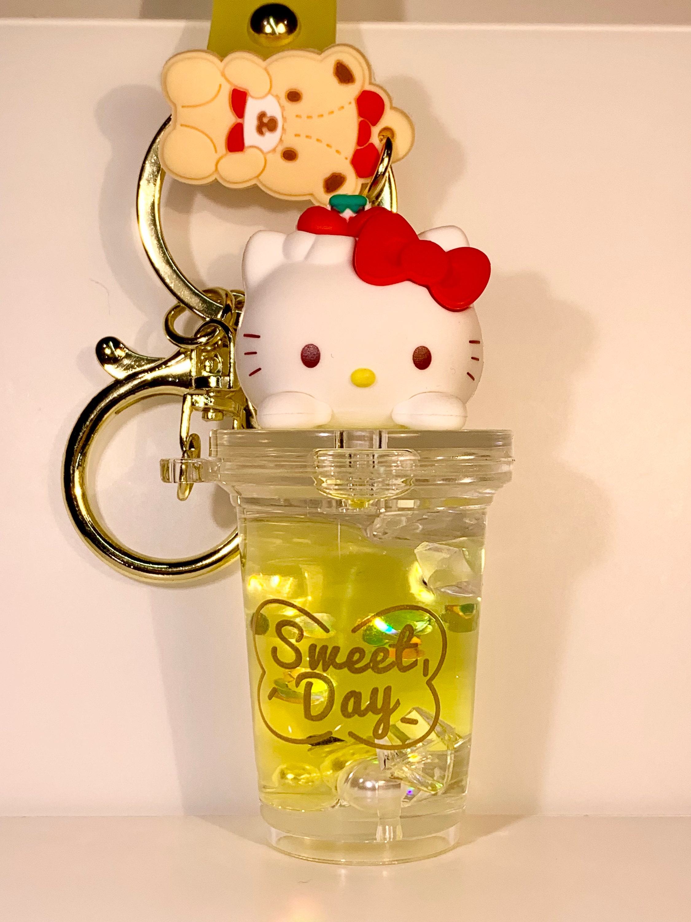 H.kitty Inspired Characters Boba Milk Tea Liquid Keychain Cute Water ...