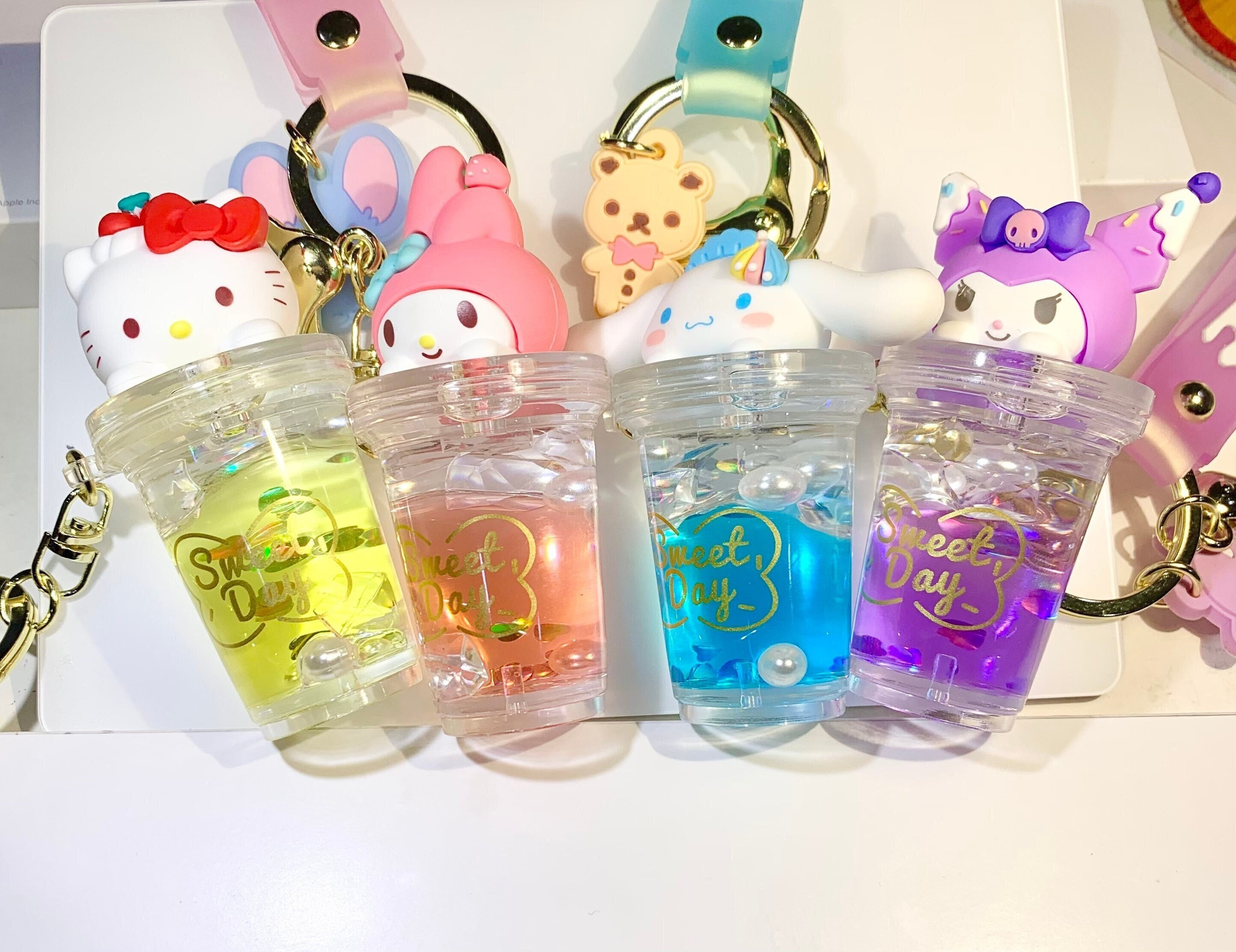 H.kitty Inspired Characters Boba Milk Tea Liquid Keychain Cute Water ...