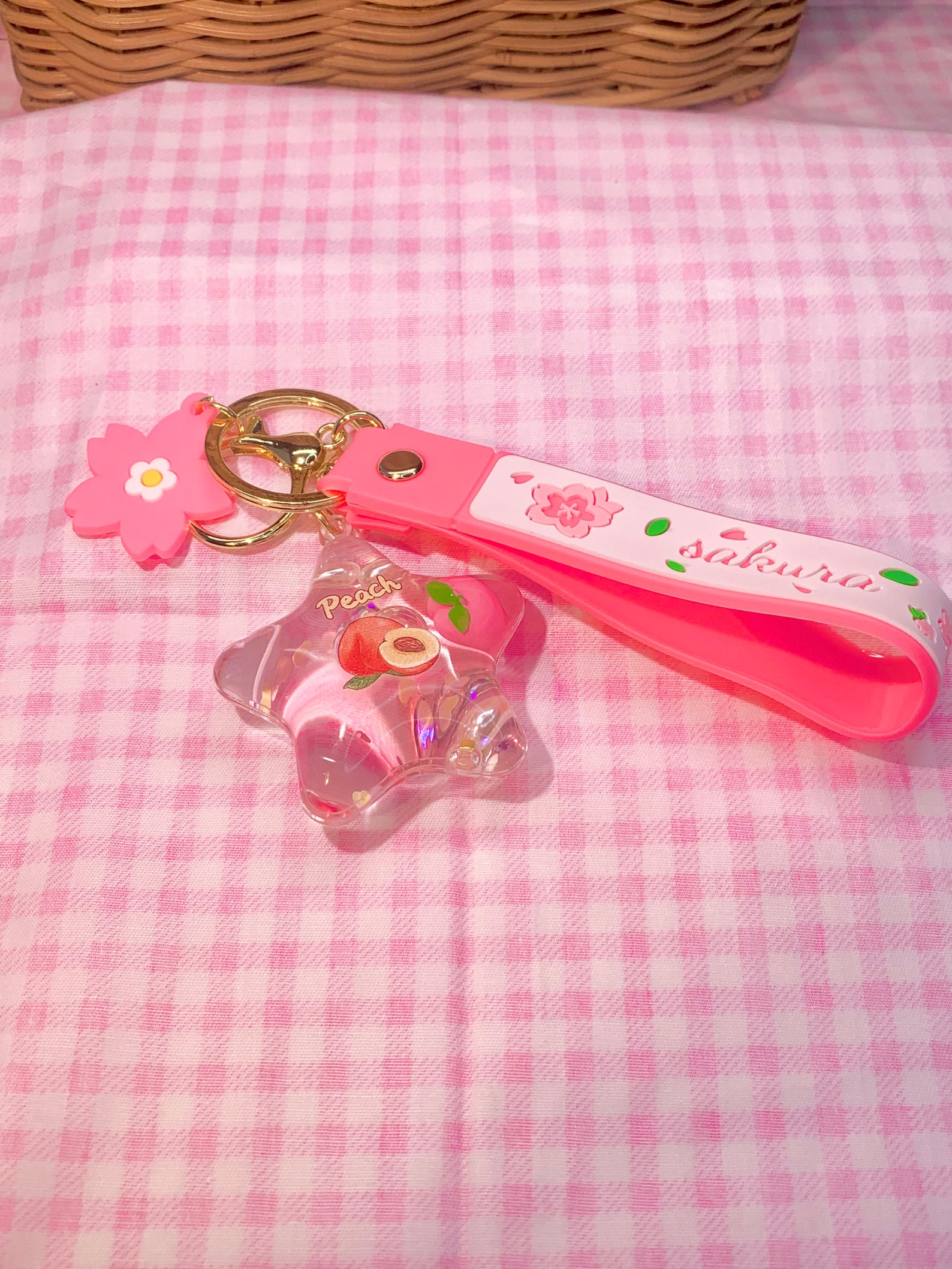 Pink Peach Liquid Keychain, Cute Floating Oil - Etsy