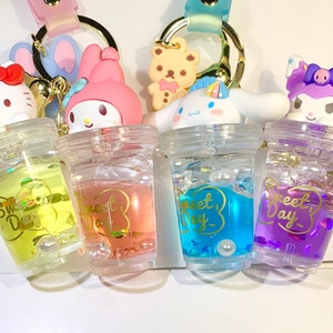 H.kitty Inspired Characters | Boba Milk Tea Liquid Keychain | Cute ...