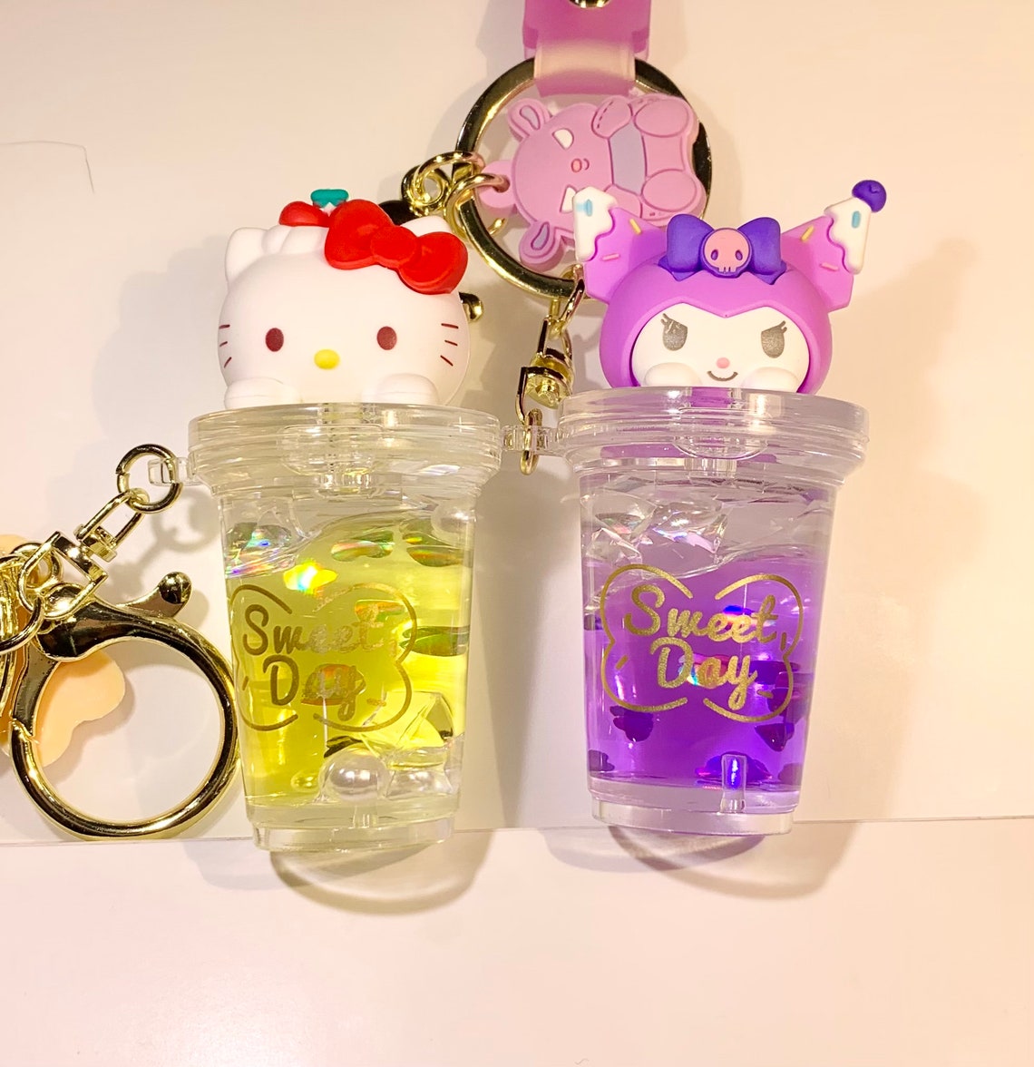 H.kitty Inspired Characters Boba Milk Tea Liquid Keychain Cute Water ...