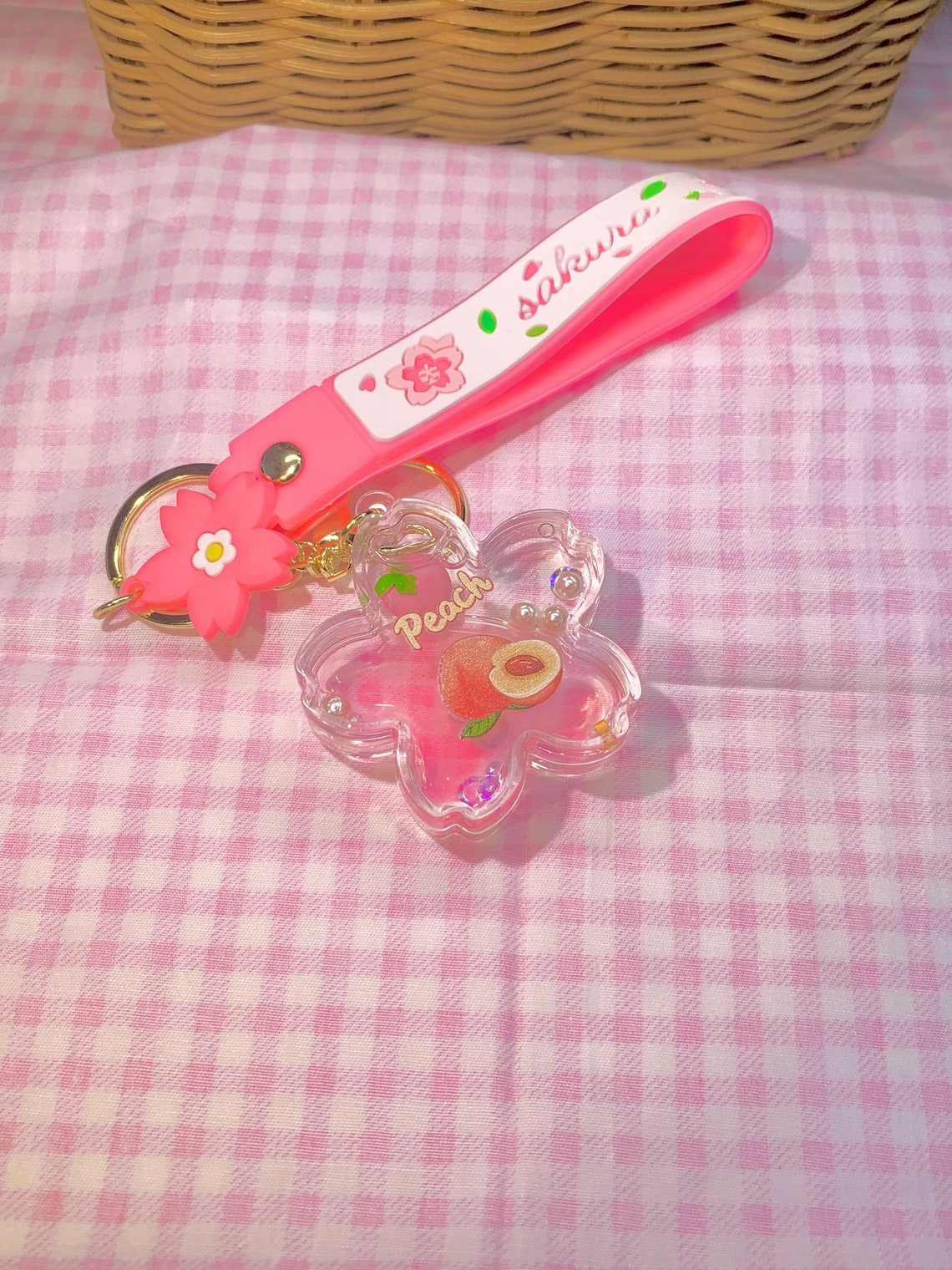 Pink Peach Liquid Keychain Cute Floating Oil - Etsy