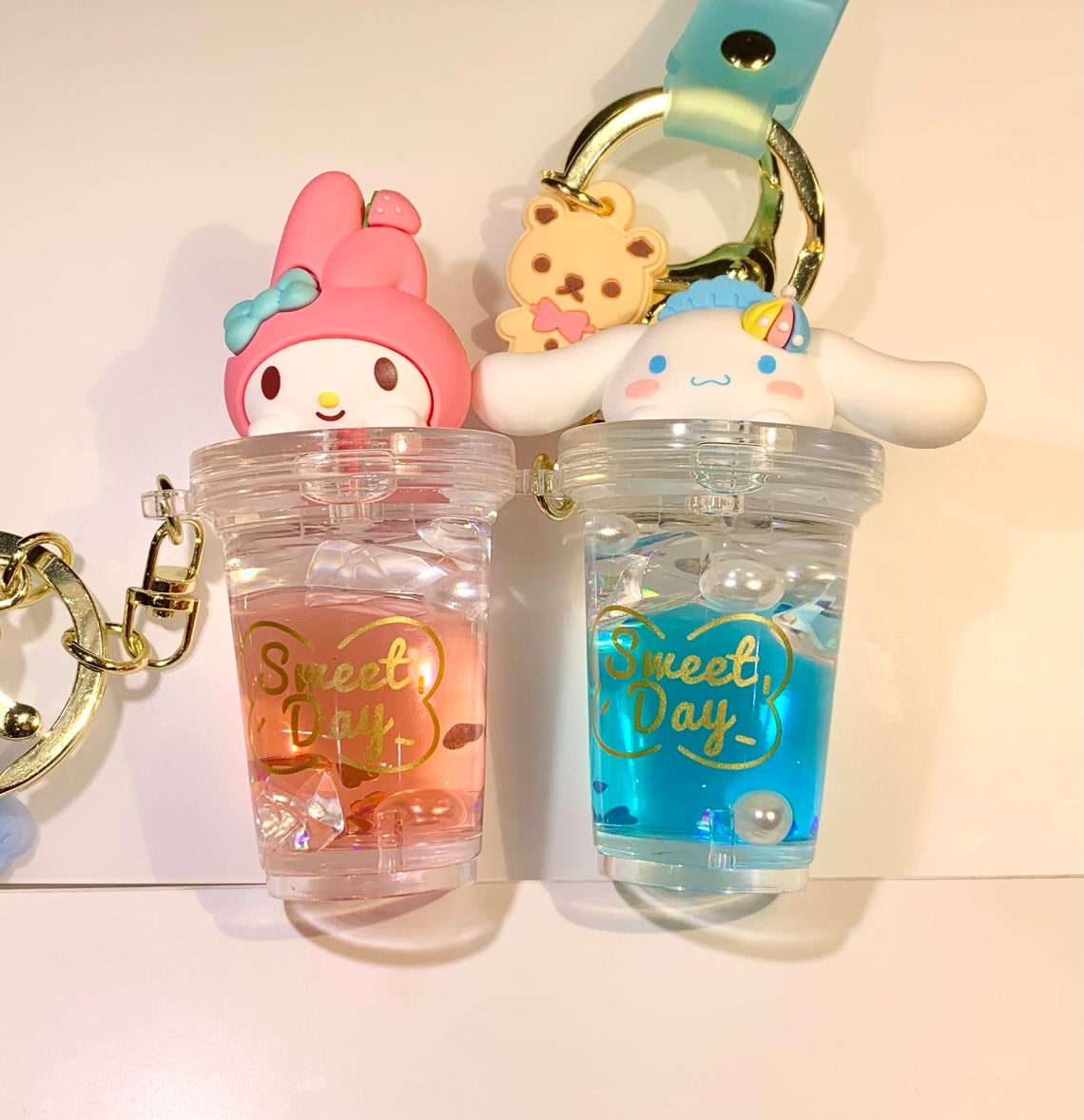 H.kitty Inspired Characters Boba Milk Tea Liquid Keychain Cute Water ...