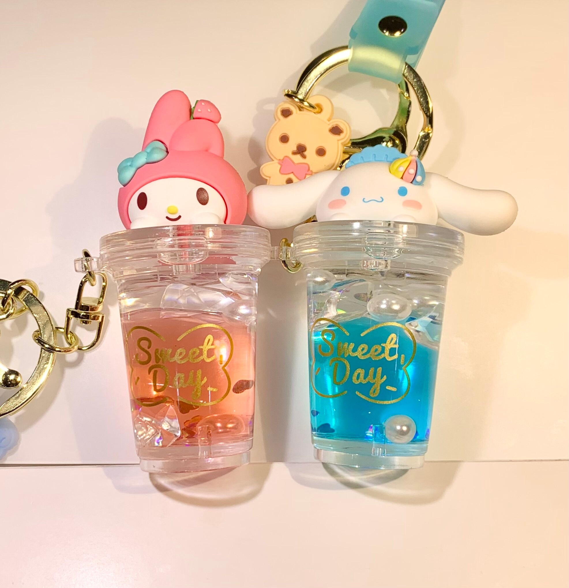 H.kitty Inspired Characters Boba Milk Tea Liquid Keychain Cute Water ...