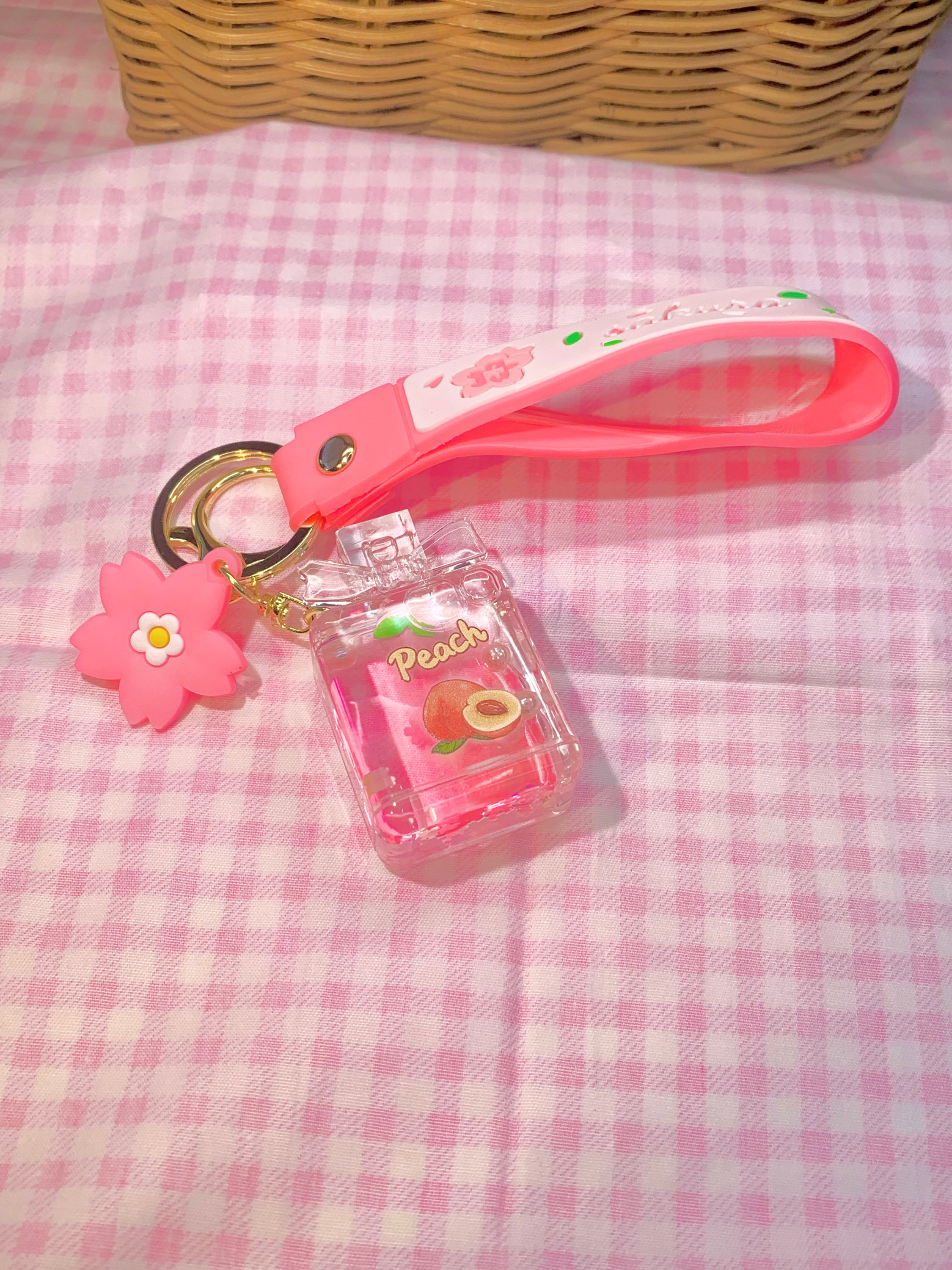 Pink Peach Liquid Keychain Cute Floating Oil - Etsy