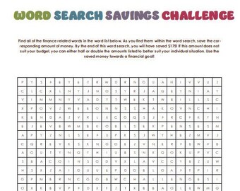 Savings Success Challenge Word Search - Etsy