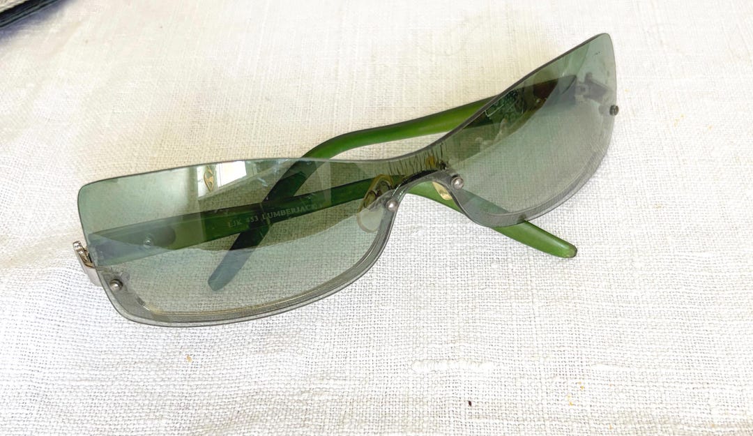 Vintage Y2K Rimless Green Sunglasses, 2000s Cyber Eyewear, Retro ...