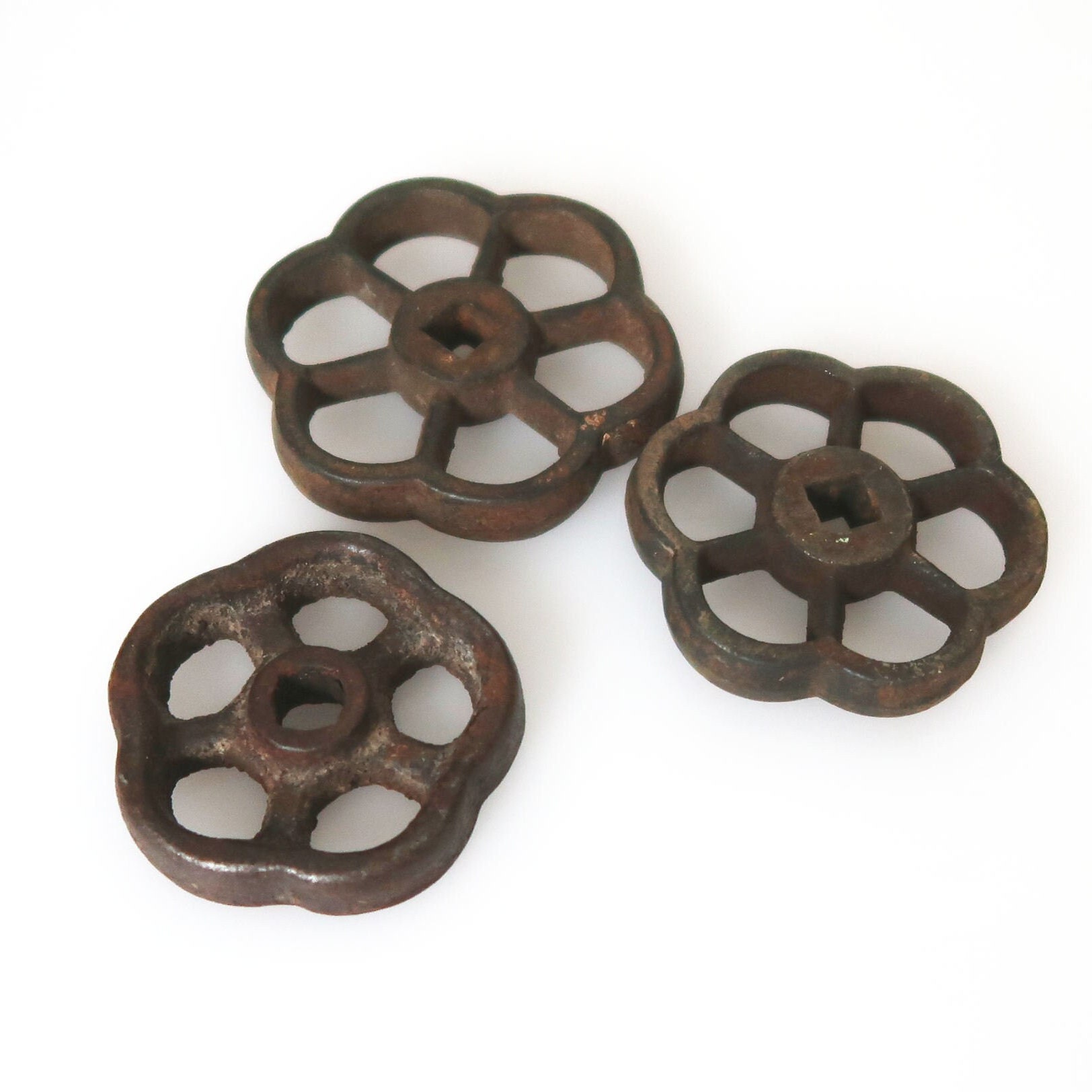 Cast Iron Valve Handles, Set of 3 Industrial Valve Knobs, Rusty Faucet ...