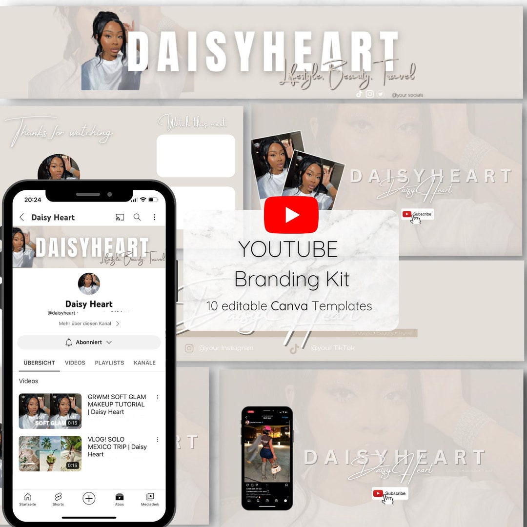 Youtube Branding Kit | Editable Youtube Intro Banner Outro Thumbnails ...