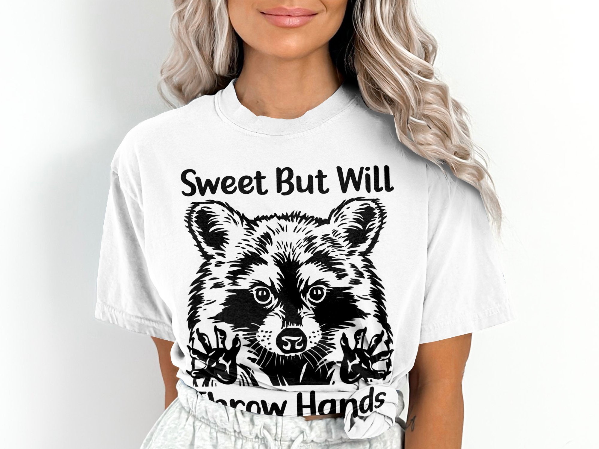 Raccoon PNG, Funny Quote Design, Sweet but Will Throw Hands, Raccoon ...