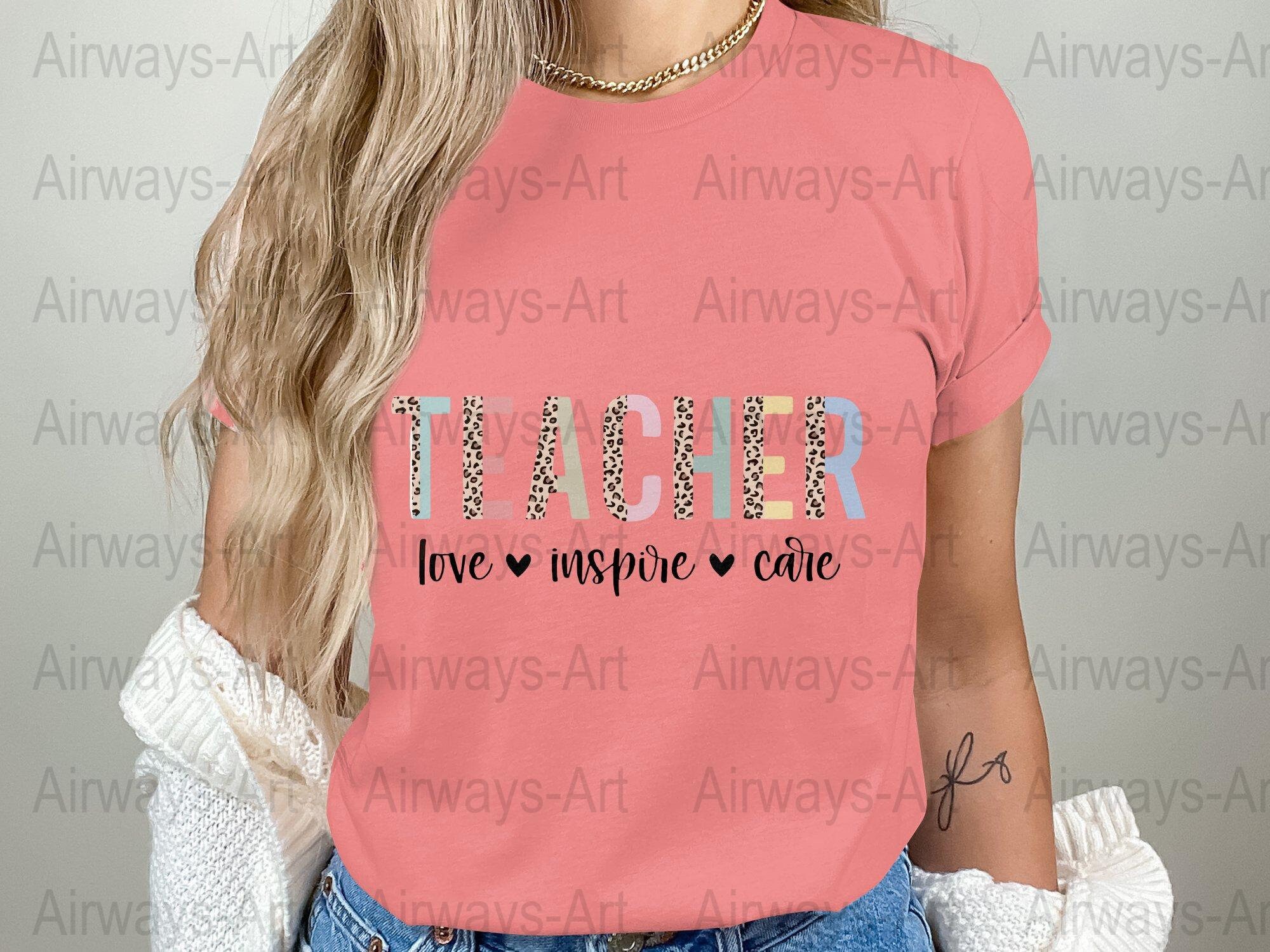 Teacher Love Inspire Care Leopard Print T-shirt Design, PNG Instant ...
