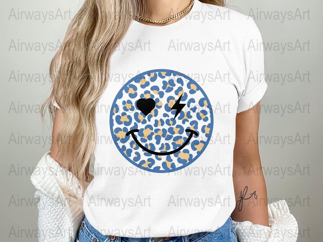 Digital Download Leopard Print Smiley Face PNG, Trendy Sublimation ...