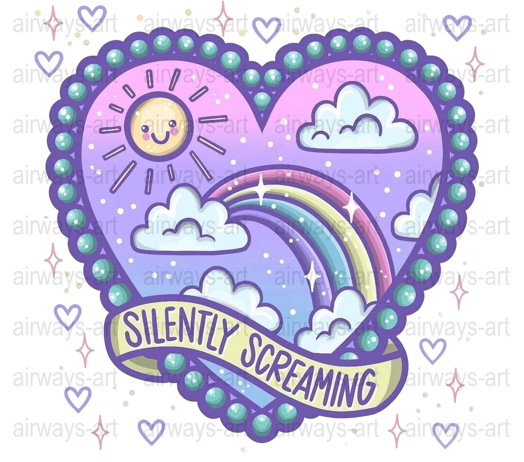 Cute Pastel Heart Rainbow With Clouds and Sun Digital Download ...