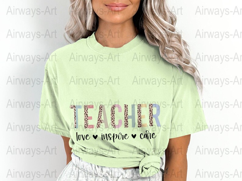Teacher Love Inspire Care Leopard Print T-shirt Design, PNG Instant ...