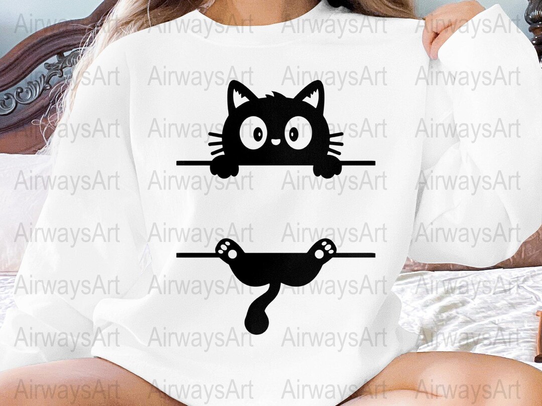Trendy Cat PNG, Cute Peeking Cat Clipart, Digital Download, Black Cat ...