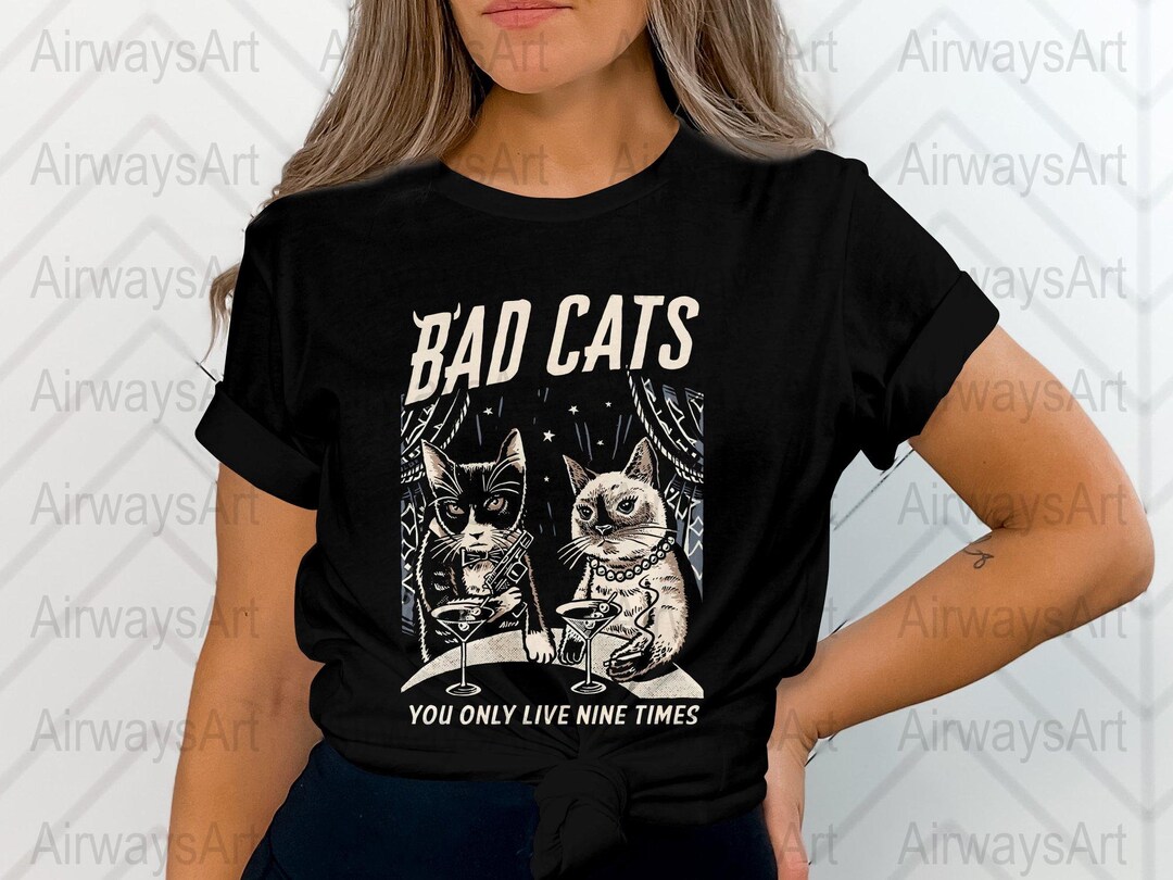 Bad Cats Themed PNG, Funny Cat Art Printable, Cocktail Cats Digital Art ...
