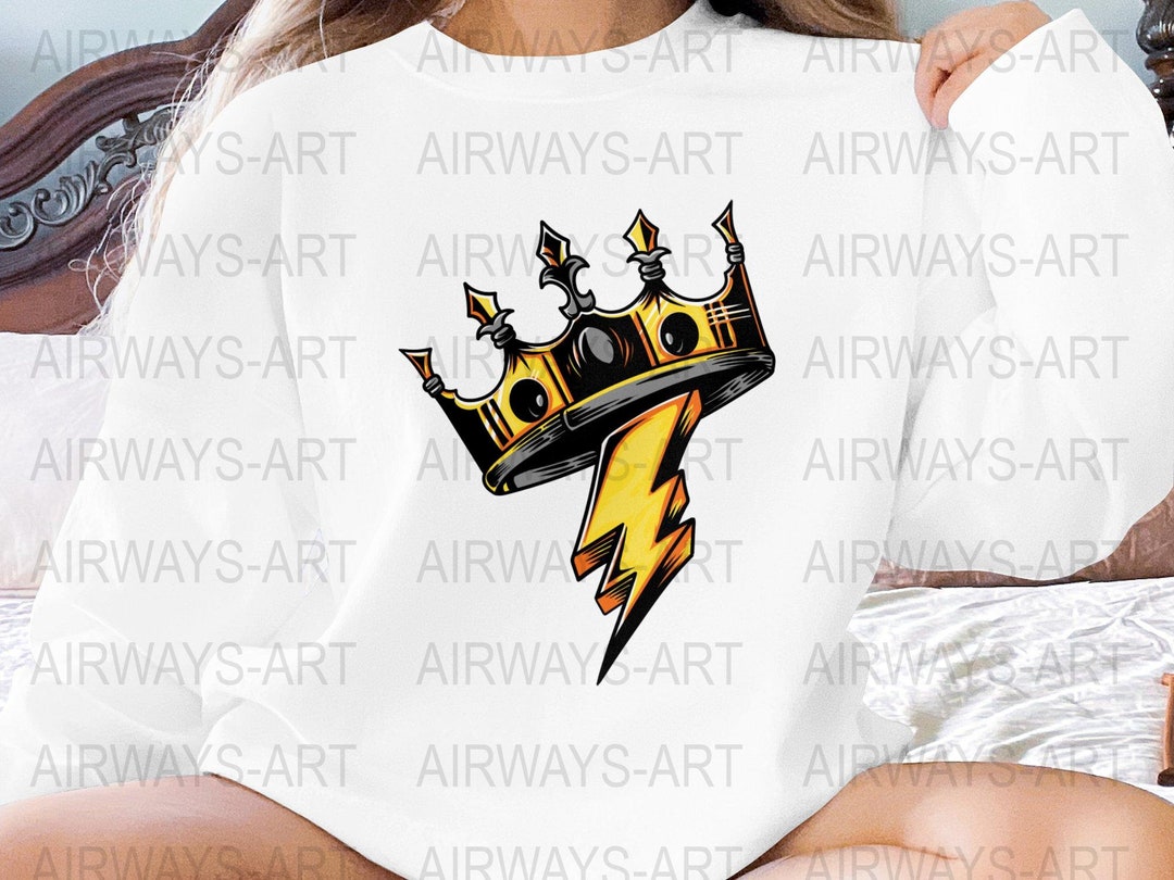 Crown Lightning Bolt Graphic, Modern Royal Emblem PNG, Digital Download ...