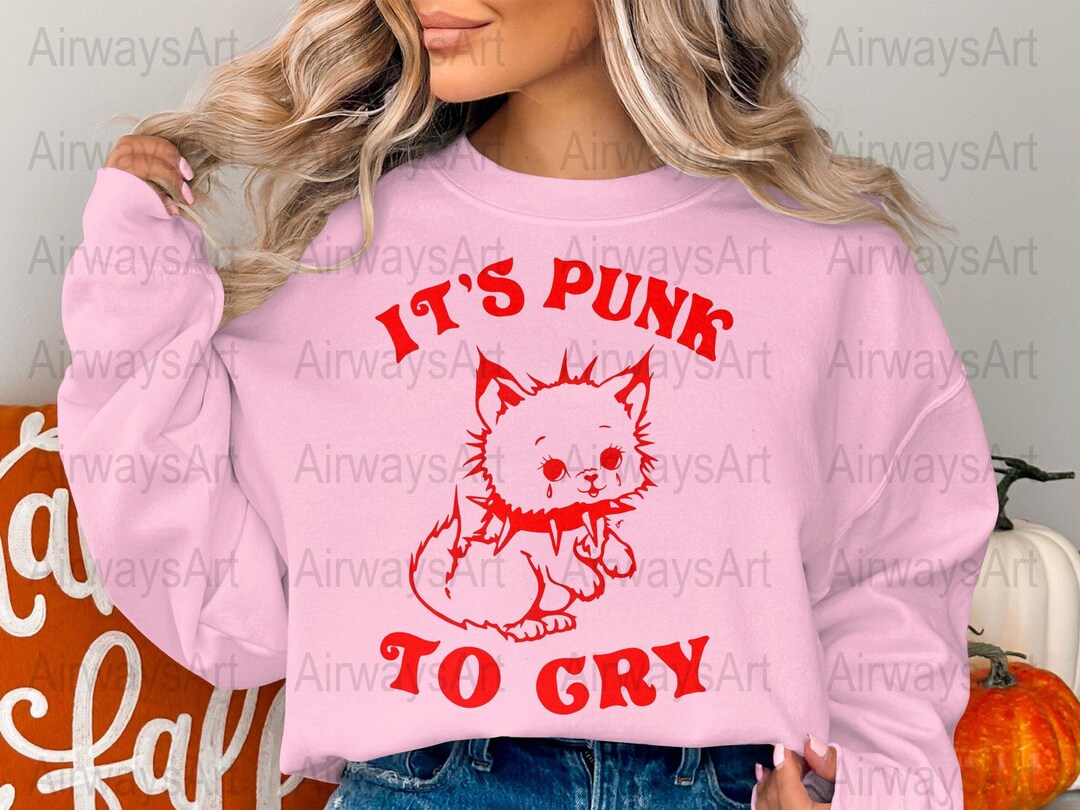 Cute Punk Cat PNG, It's Punk to Cry, Digital Download, Red Kitten Image ...