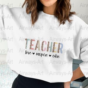 Teacher Love Inspire Care Leopard Print T-shirt Design, PNG Instant ...