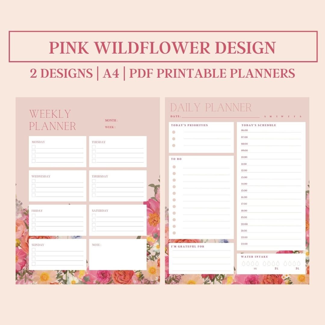 Printable Weekly and Monthly Planners, Vibrant Floral Design, Digital ...