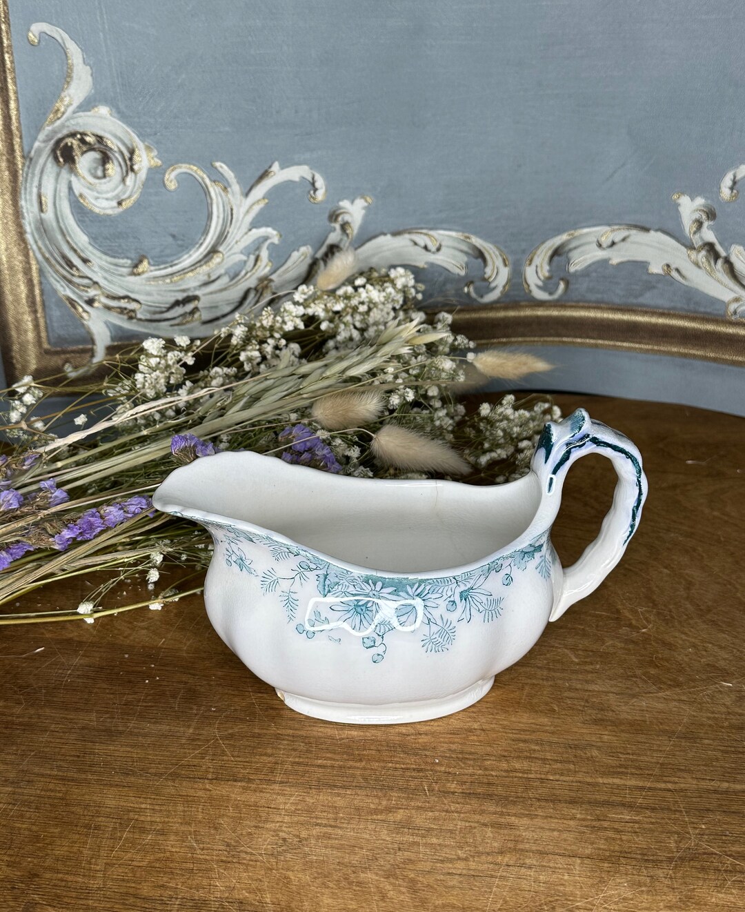 FURNIVALS Marguerite Gravy Boat / Jug Blue & White Early 1890's Ro no ...