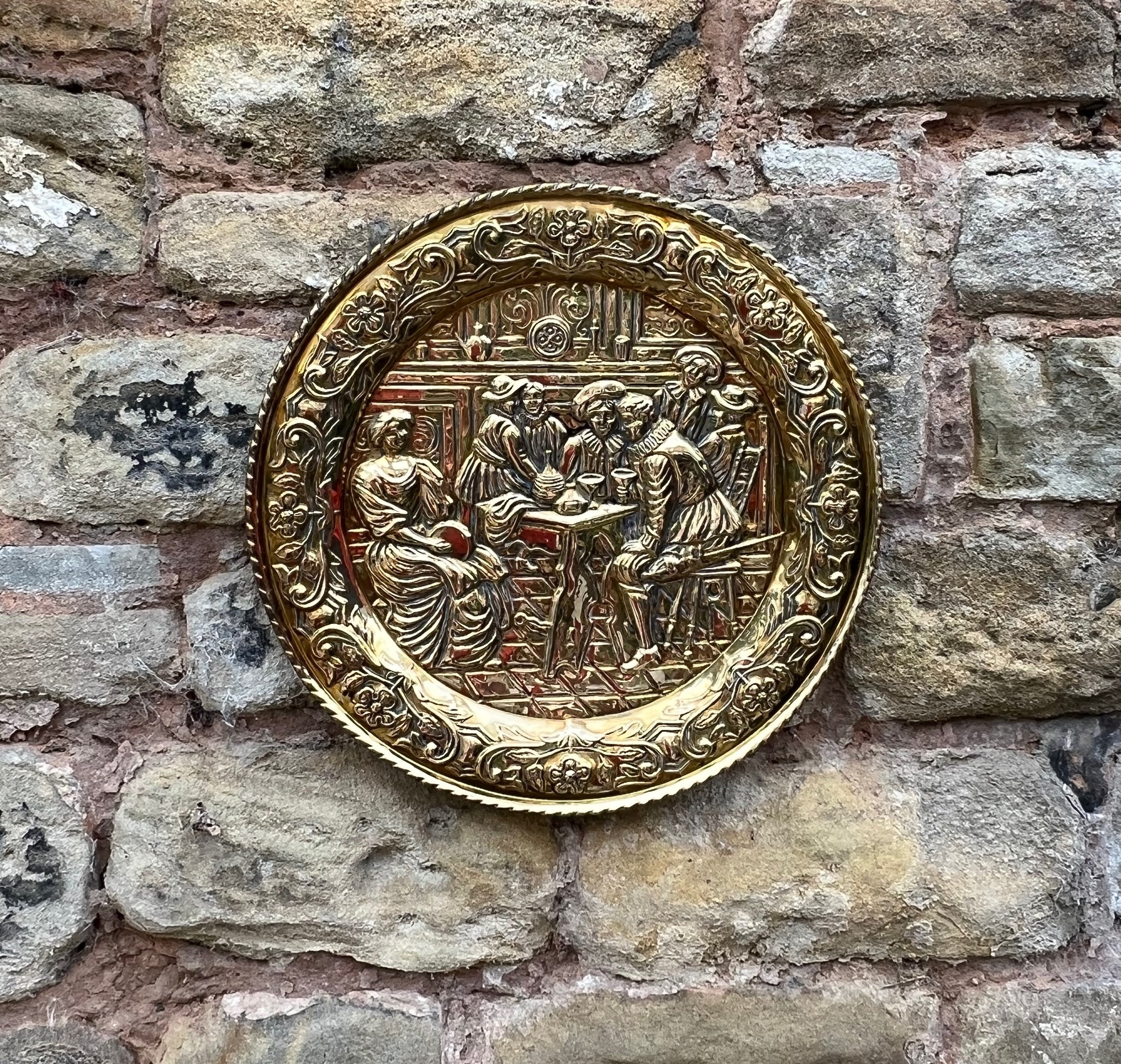 Large Vintage Brass Embossed Wall Plate Brass Charger Home - Etsy