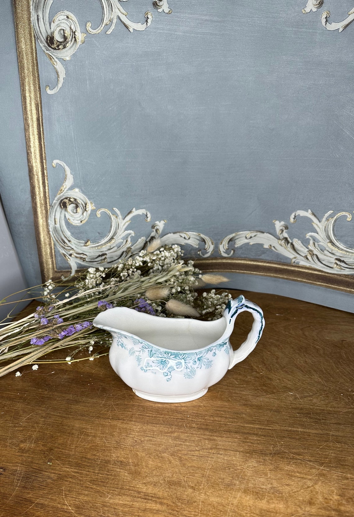 FURNIVALS Marguerite Gravy Boat / Jug Blue & White Early 1890's Ro no ...