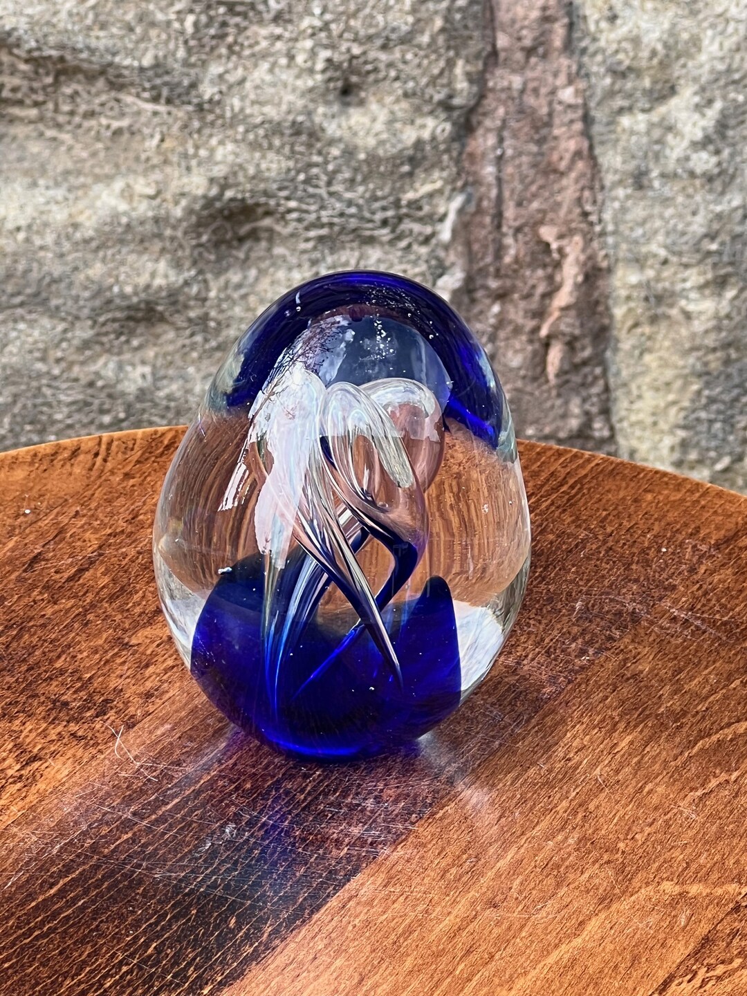 Pretty Blue Vintage Glass Paperweight Home Decor Glass Collection Art ...