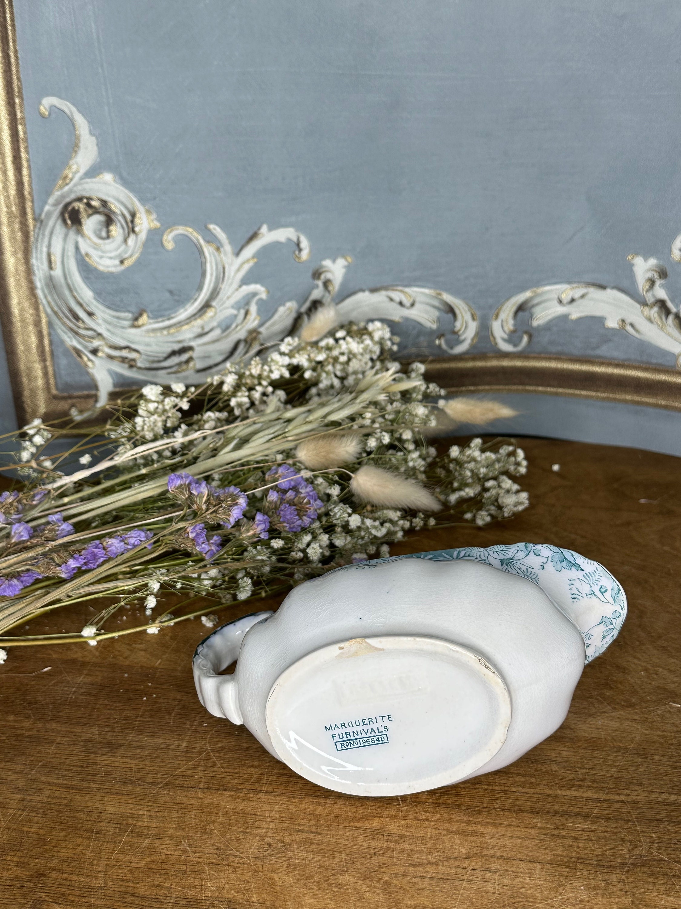 FURNIVALS Marguerite Gravy Boat / Jug Blue & White Early 1890's Ro no ...