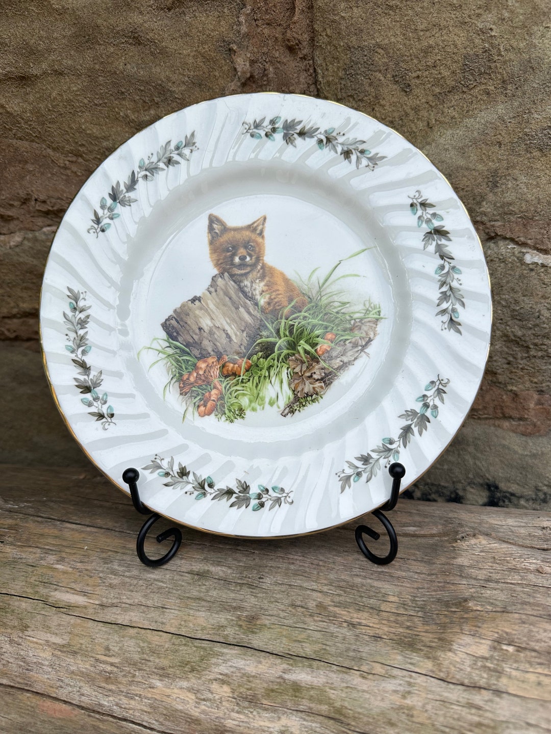 Vintage Decorative Display Plate of A Young Fox in A Autumnal Landscape ...
