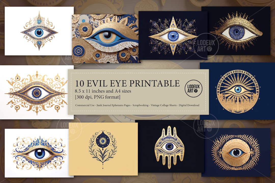 10 Vintage Evil Eye Illustrations Set Junk Journal Ephemera Scrapbook ...