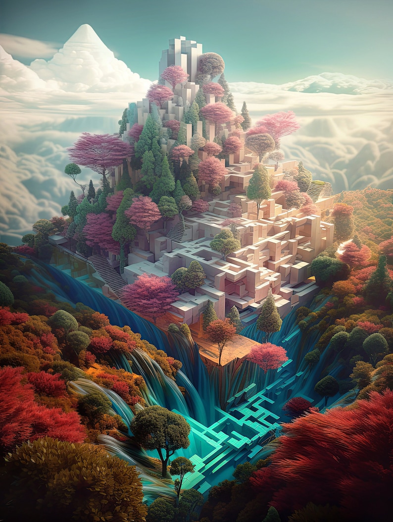 Labyrinth Maze Surreal Landscape Art Dreamlike Fantasy - Etsy