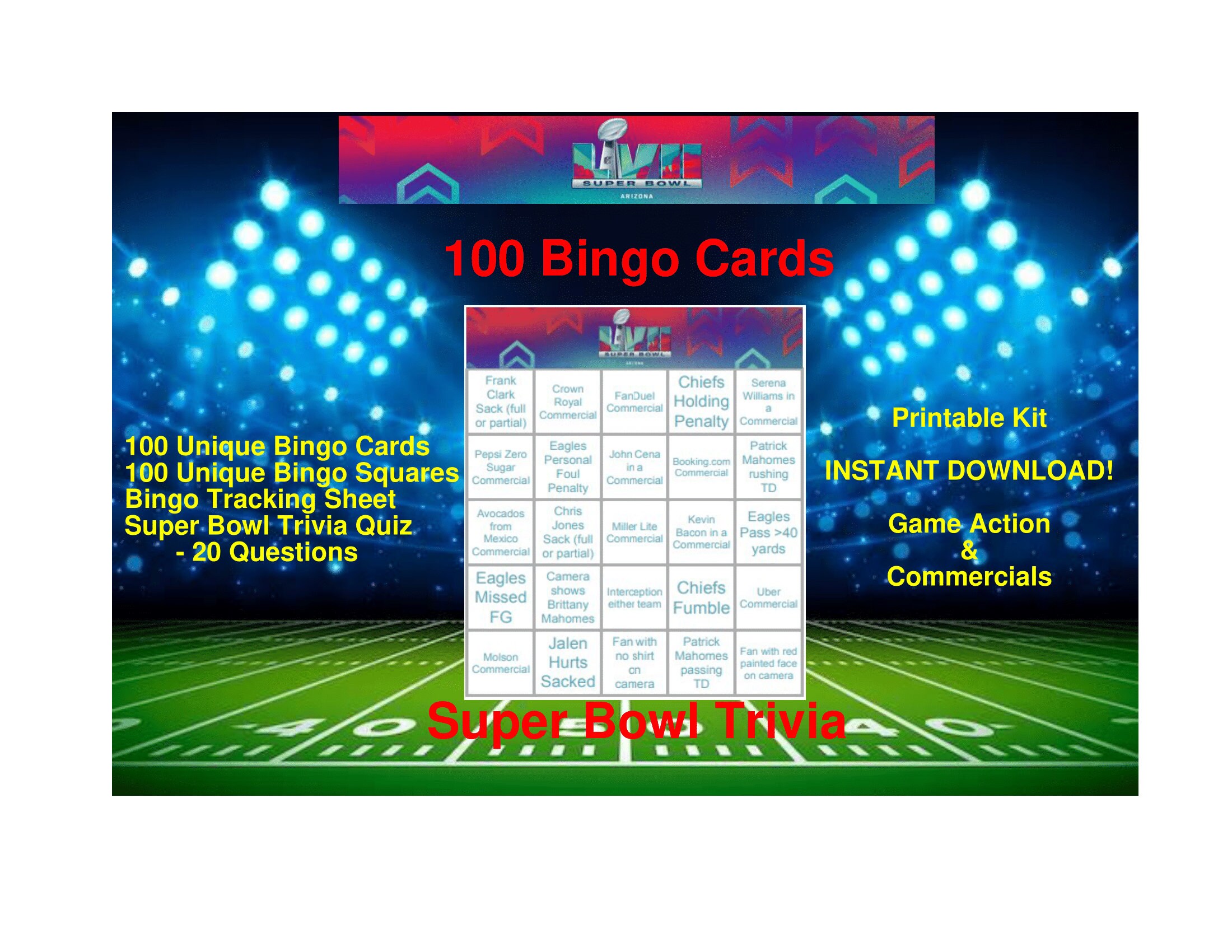 Football Bingo & Trivia Super Bowl LVII - Etsy