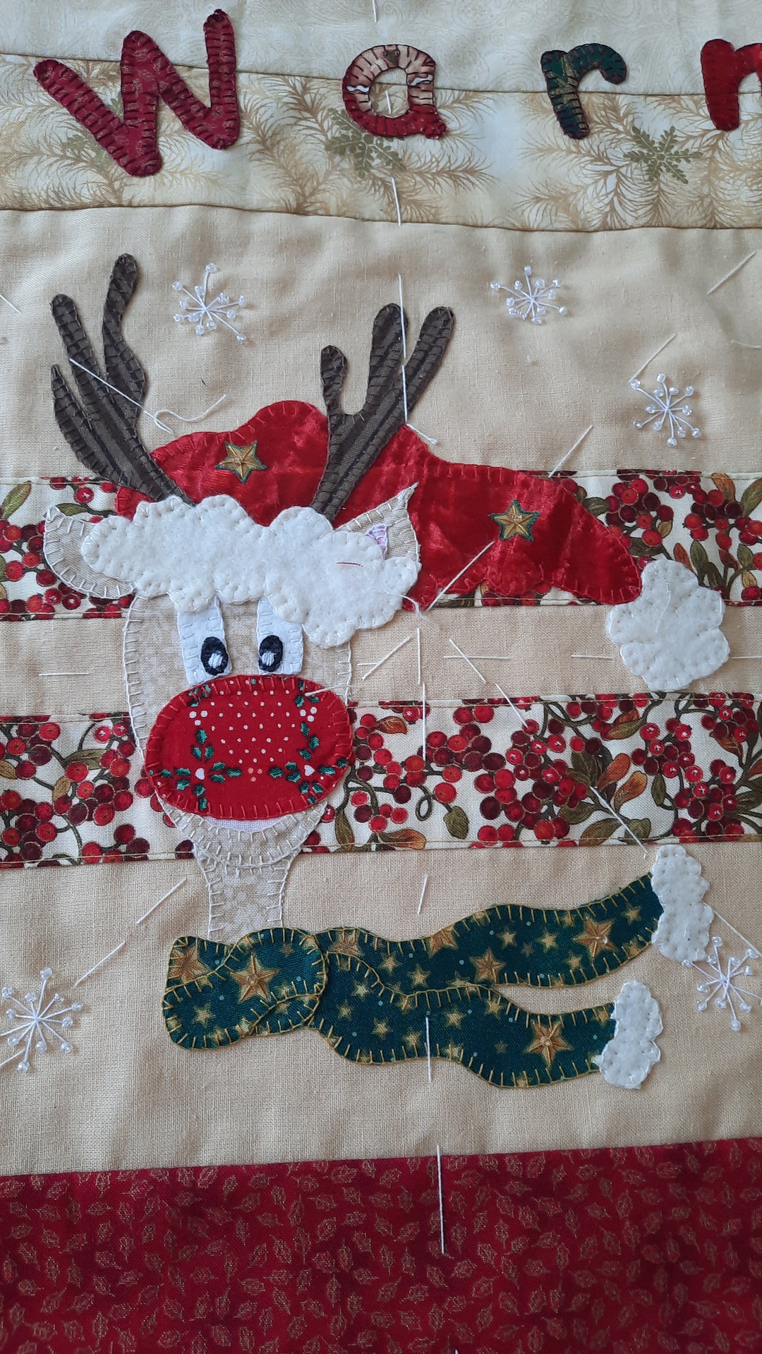 Christmas Quilt Application be Warm by Rudolph the Red Nose Reindeer ...