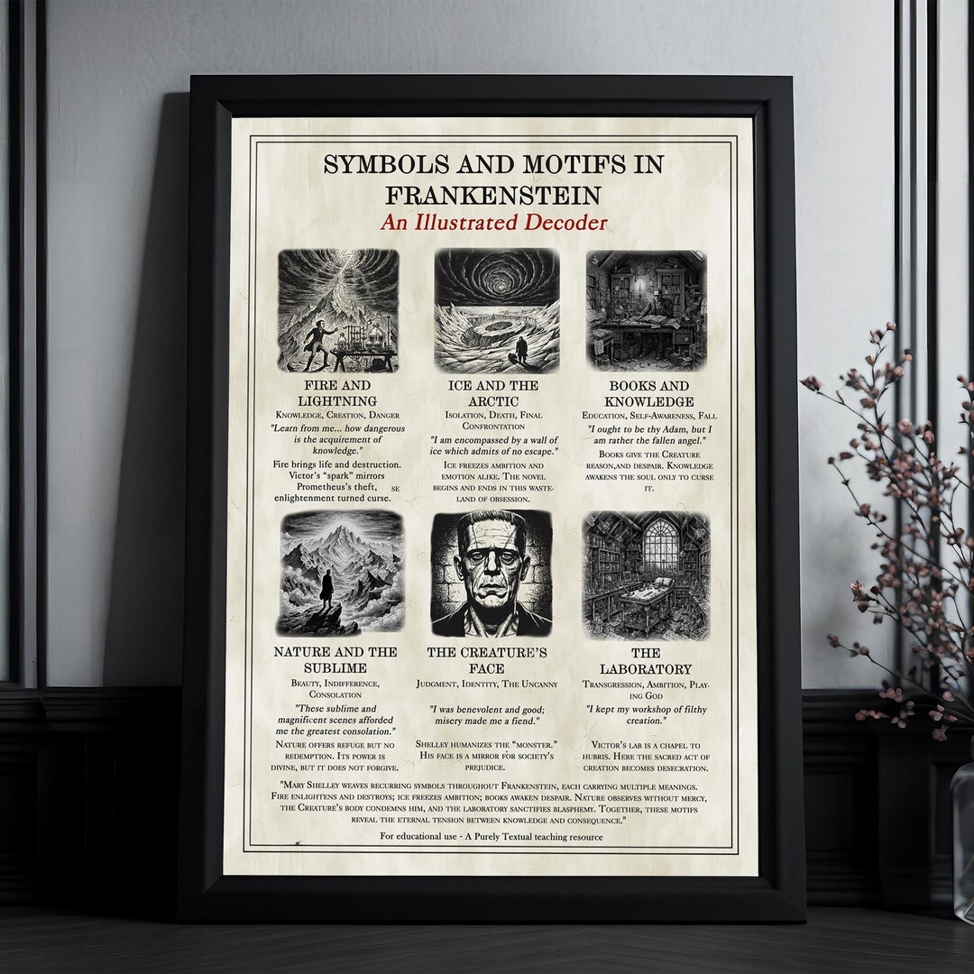 Frankenstein Symbolism Poster, Gothic Literature Art, Literary Analysis ...