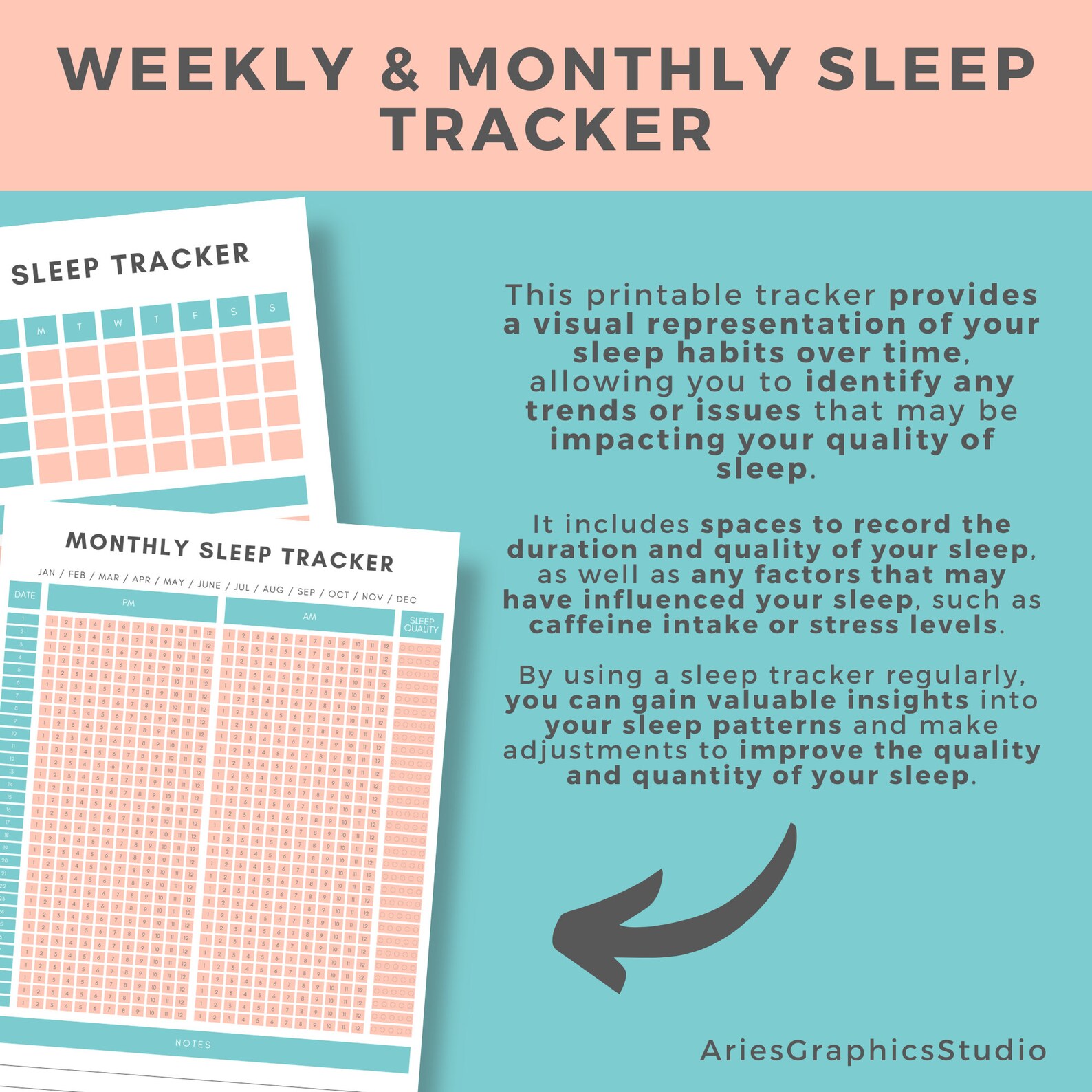 Printable Sleep Tracker | Dream Journal | Monthly / Weekly Sleep Log ...