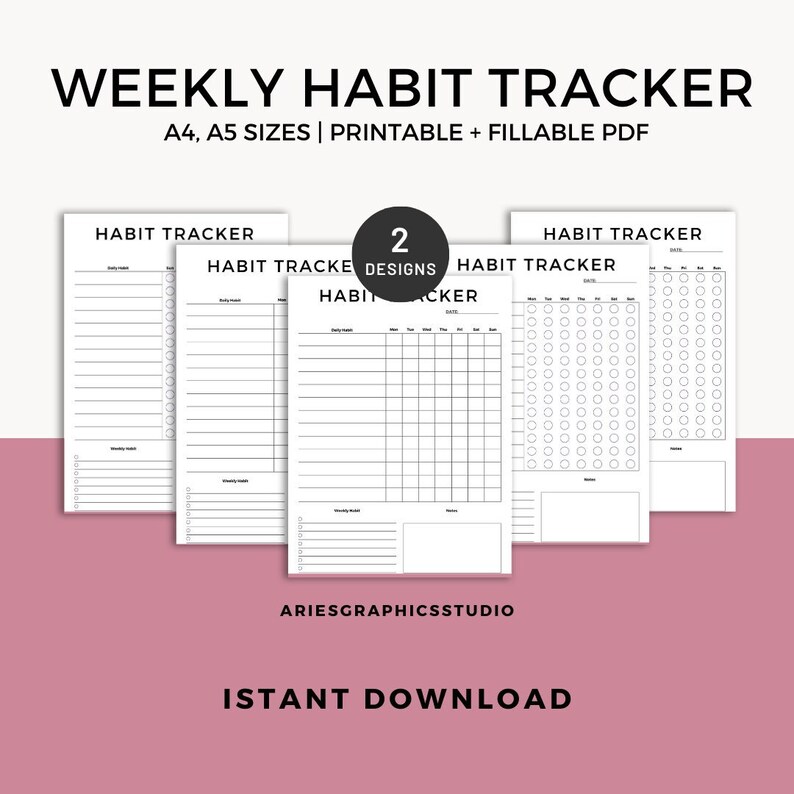 Weekly Habit Tracker Printable, Habit Tracker Template, Routine Tracker ...