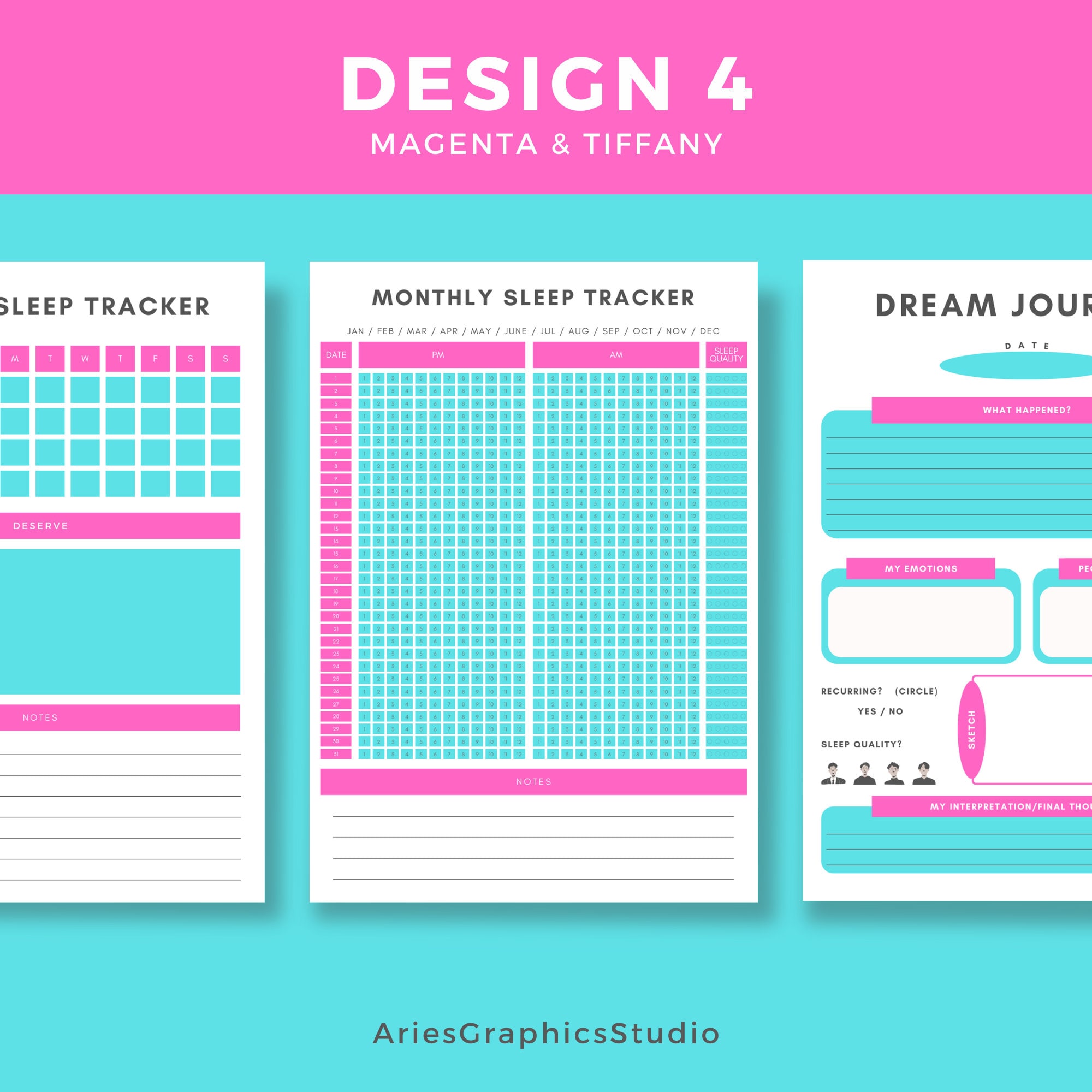 Printable Sleep Tracker Dream Journal Monthly / Weekly Sleep Log ...