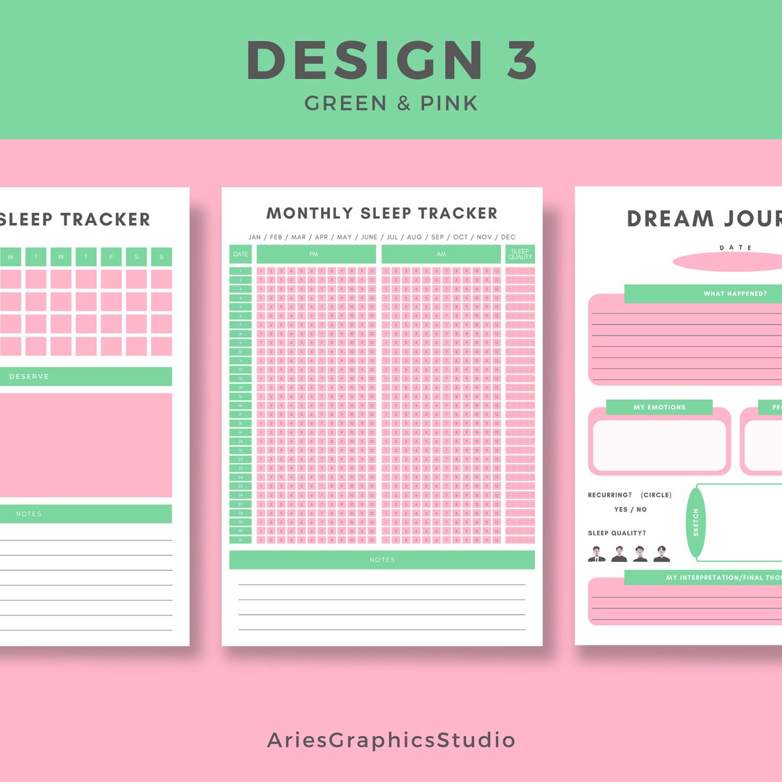 Printable Sleep Tracker Dream Journal Monthly / Weekly Sleep Log ...