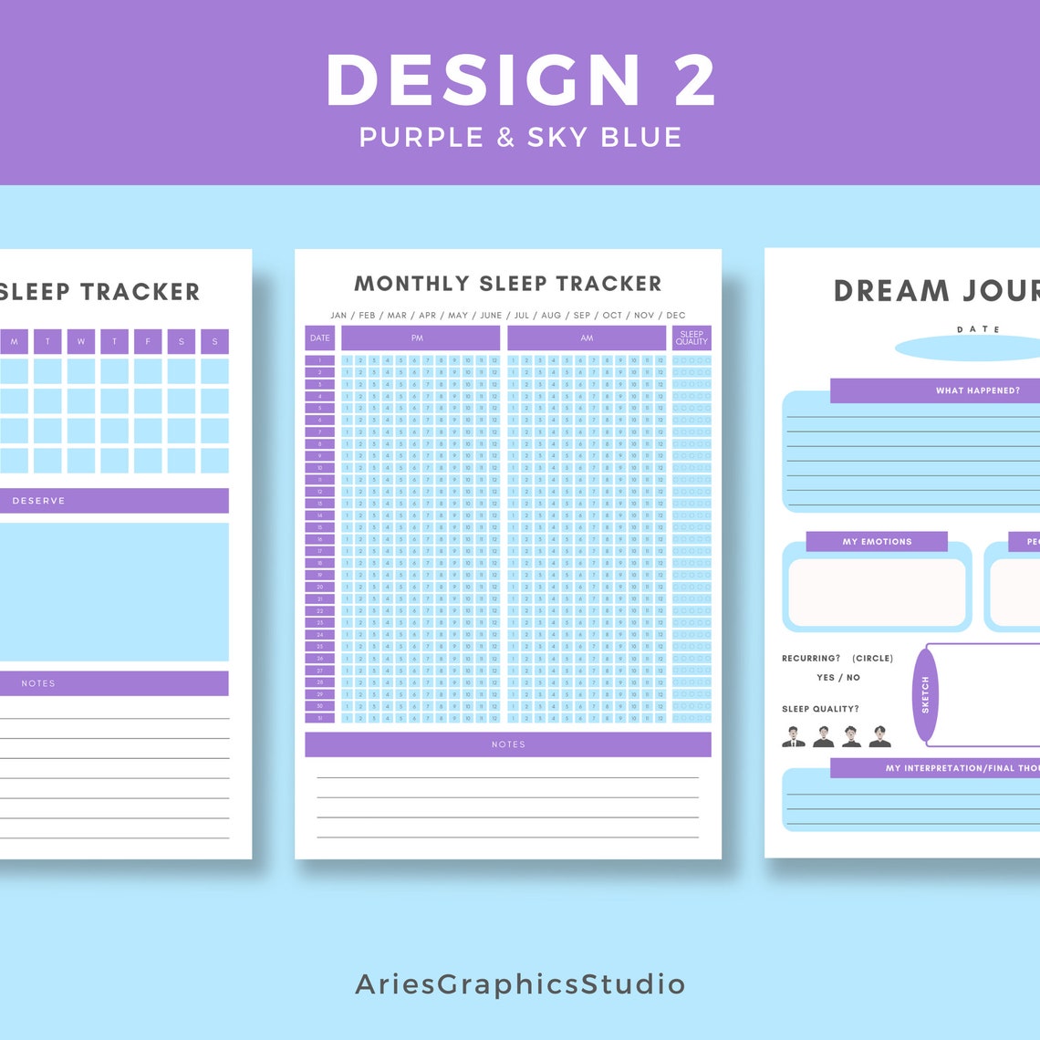 Printable Sleep Tracker Dream Journal Monthly / Weekly Sleep Log ...