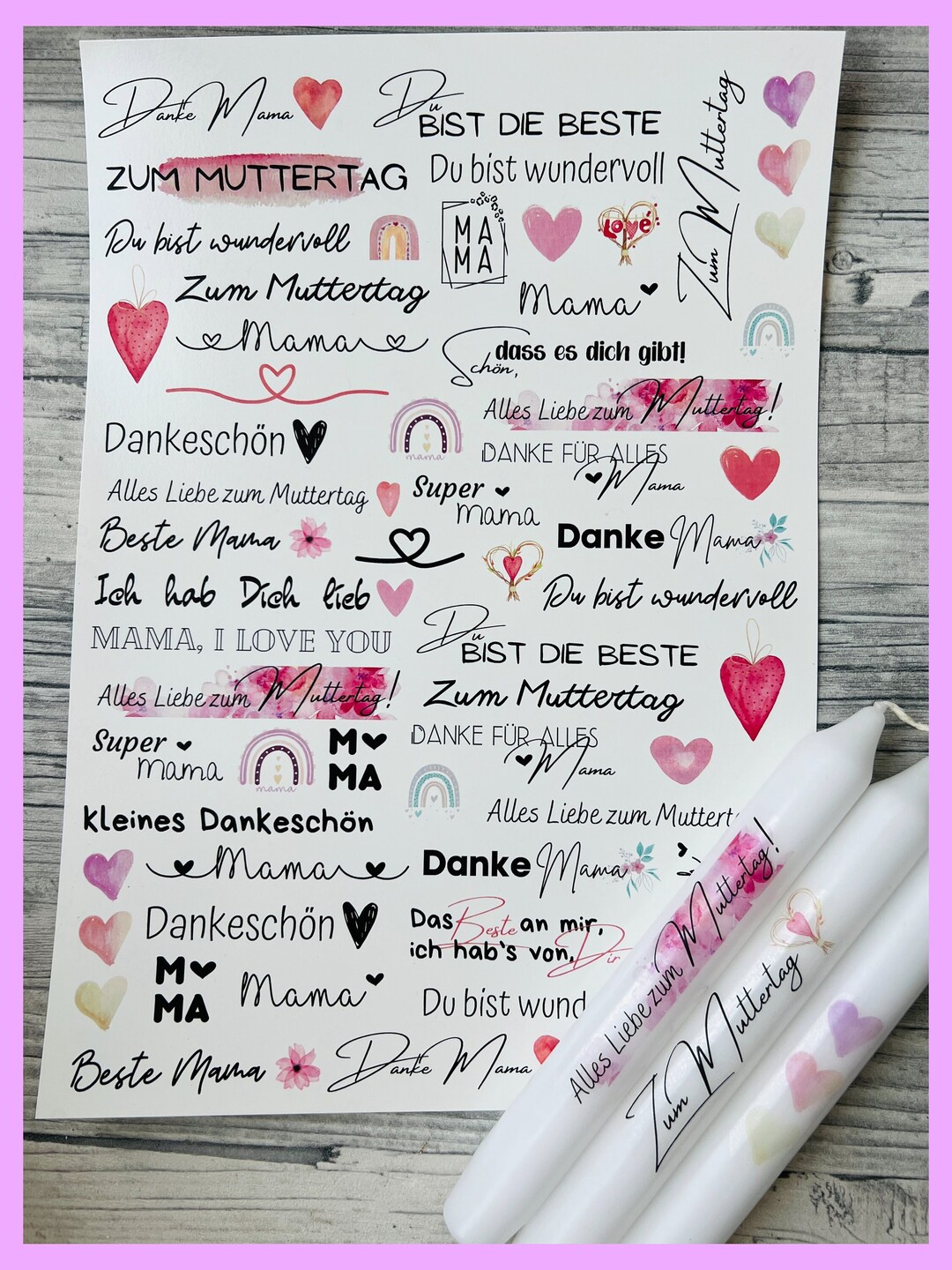 Kerzenfolie MUTTERTAG A4 Wasserschiebefolie Kerzentattoo - Etsy.de